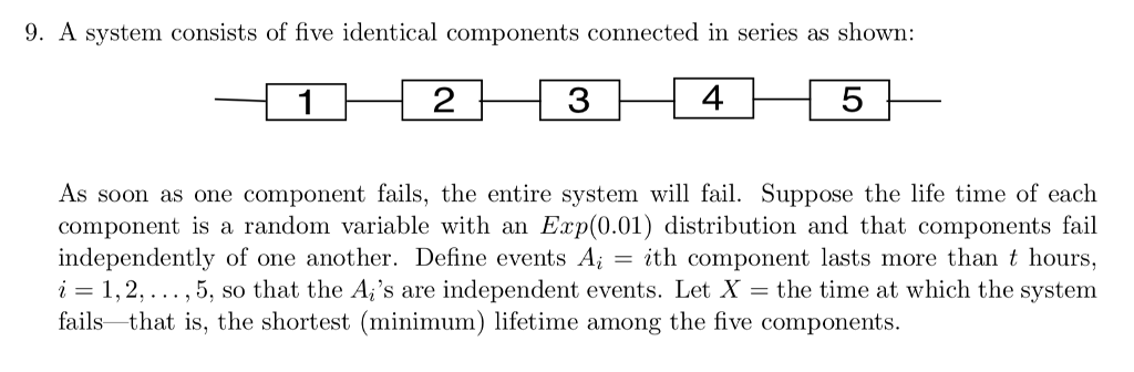 Solved 9. A system consists of five identical components | Chegg.com