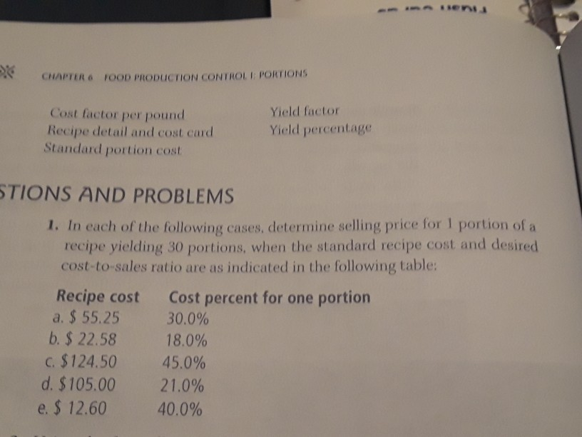 Solved ※ ,OOD PRODucnoN CONTROL , PORTIONS CHAPTER 6 Cost | Chegg.com