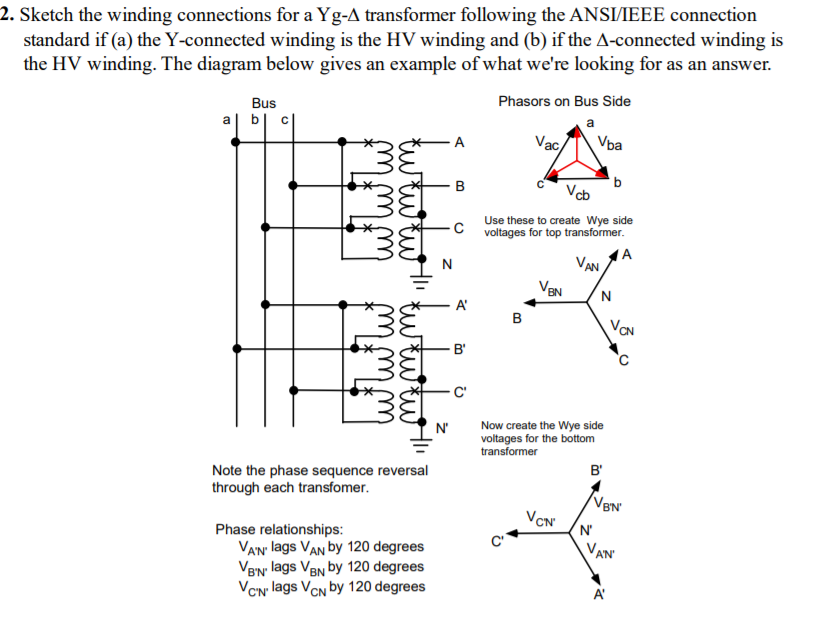 Solved 2. Sketch the winding connections for a Yg-A | Chegg.com