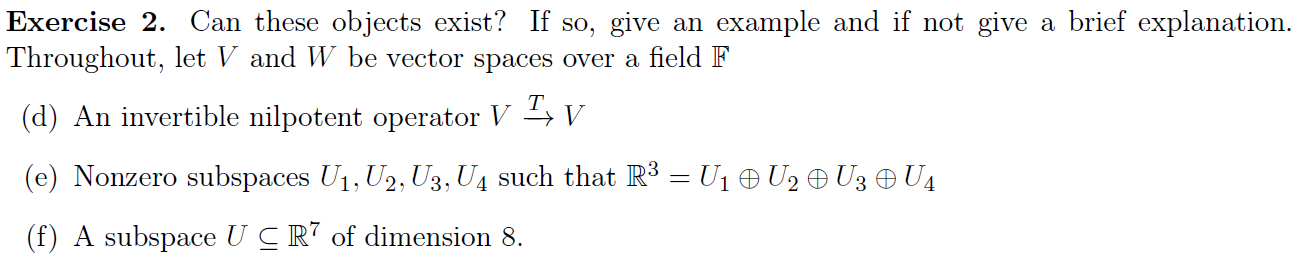 Solved Exercise 2. Can these objects exist? If so, give an | Chegg.com
