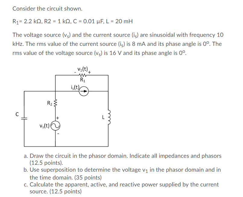 Solved Consider the circuit shown. R1 = 2.2 k2, R2 = 1 ks2, | Chegg.com