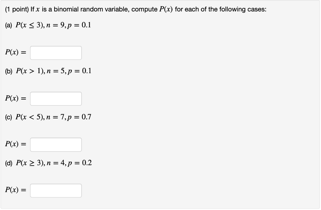 Solved 1 Point If X Is A Binomial Random Variable Compute 