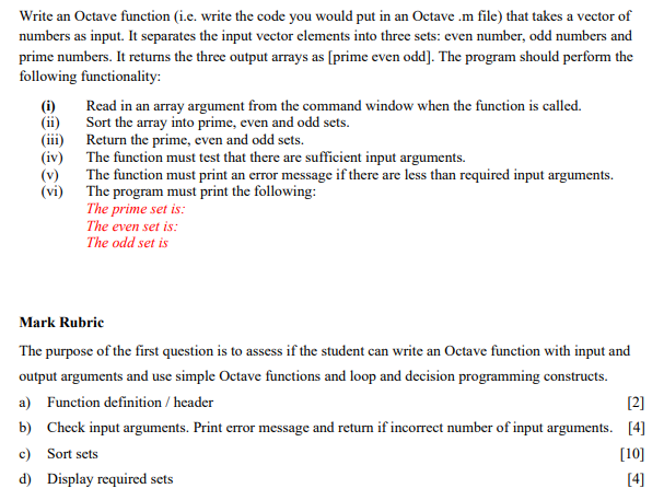 Solved Write An Octave Function I E Write The Code You