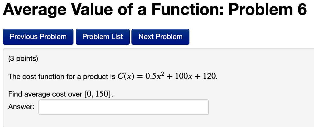 Solved Average Value of a Function: Problem 6 Previous | Chegg.com