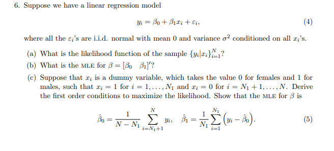 Solved 6. Suppose we have a linear regression model | Chegg.com