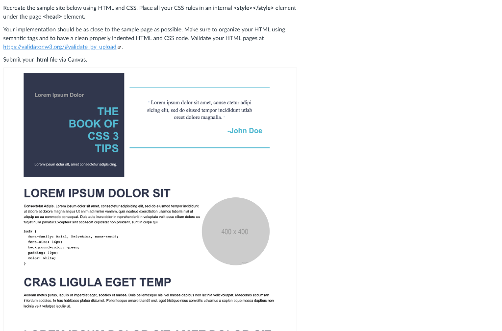 Solved Recreate The Sample Site Below Using Html And Css 