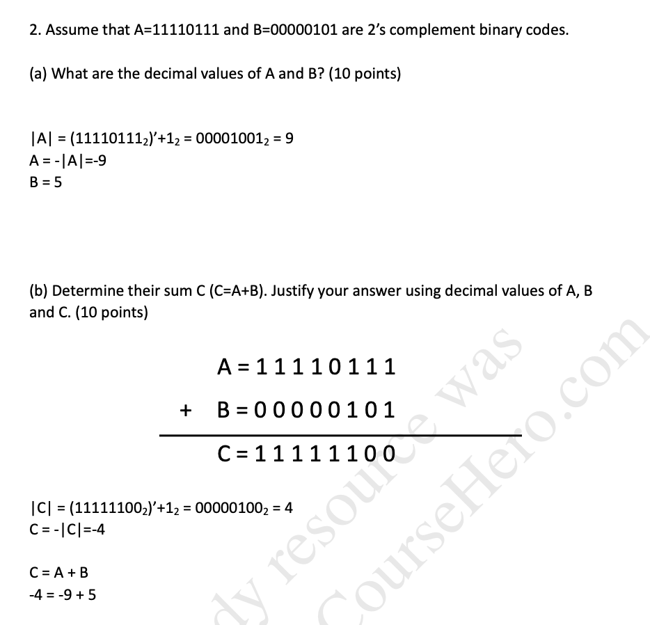 Solved 2. Assume that A=11110111 and B=00000101 are 2's | Chegg.com