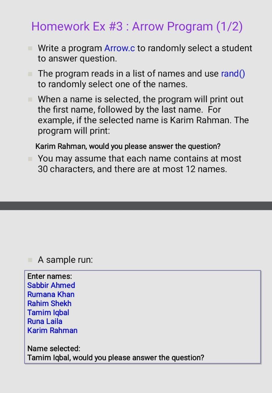 Solved Homework Ex \#3 : Arrow Program (1/2) Write a program | Chegg.com