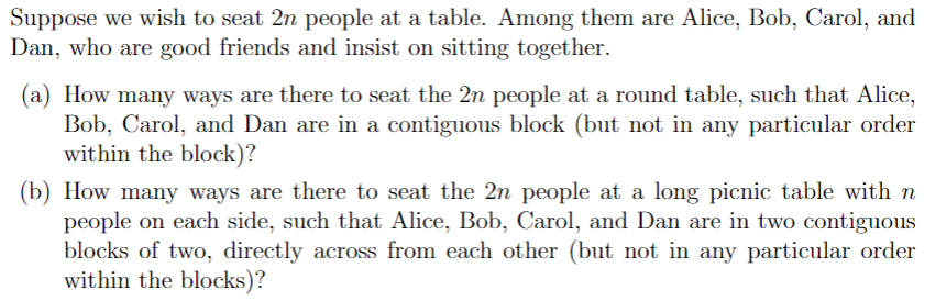 Suppose we wish to seat 2n people at a table. Among | Chegg.com