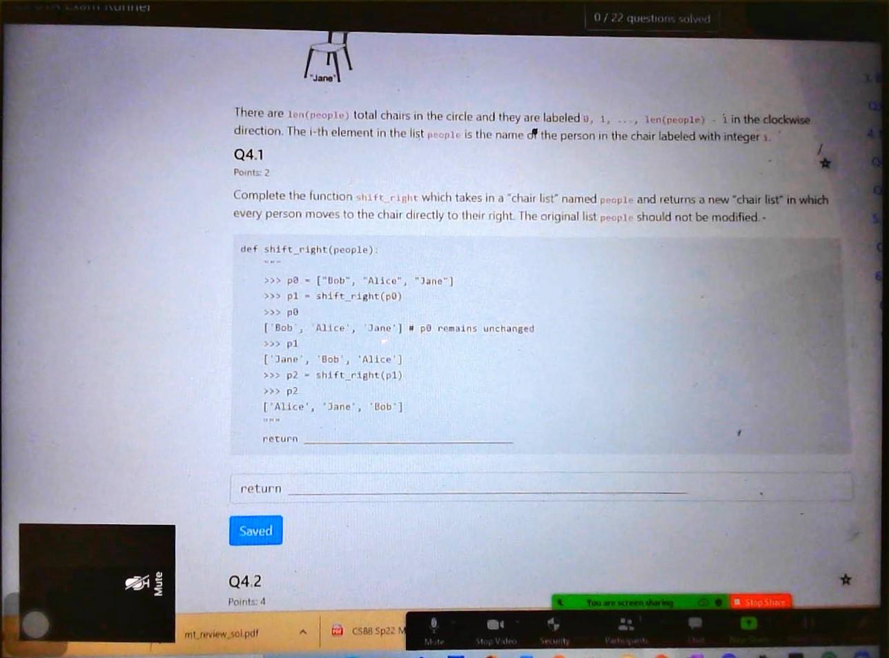Solved 0722 questions solved Q4 Musical Chairs Points: 6 A | Chegg.com