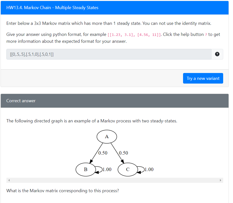 Solved Enter below a 3×3 Markov matrix which has more than 1 | Chegg.com