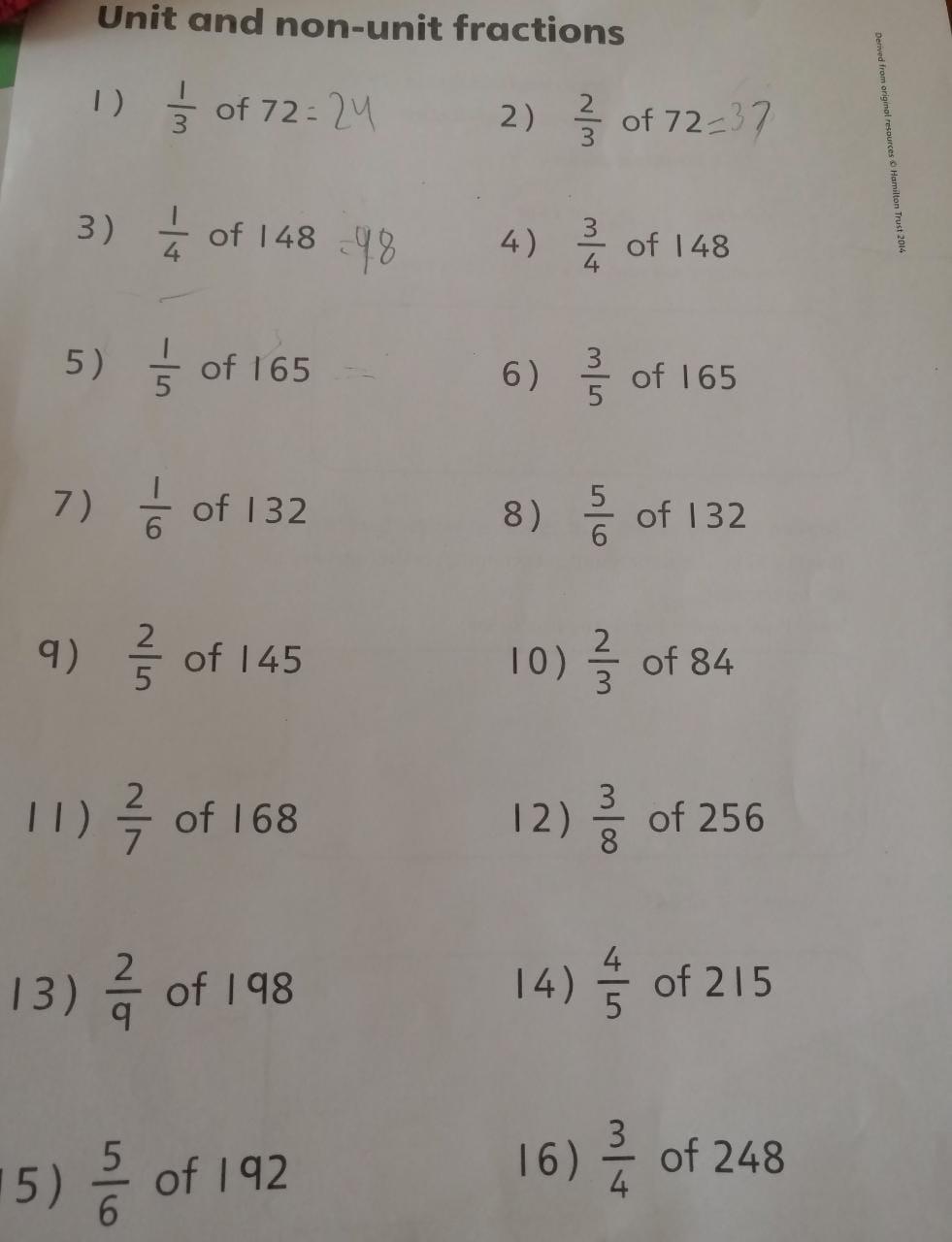 Solved Unit and non-unit fractions 1) 31 of 72=24 2) 32 of | Chegg.com