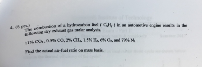 Solved The combustion of a hydrocarbon fuel (C_x H_y) in an | Chegg.com