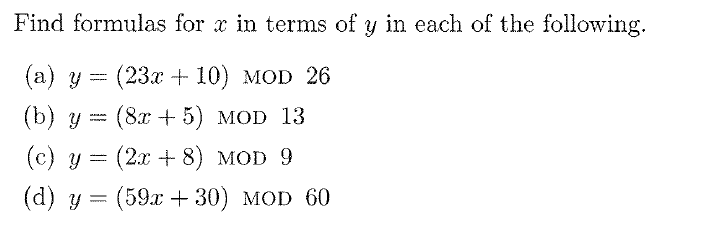Solved Find formulas for x in terms of y in each of the | Chegg.com