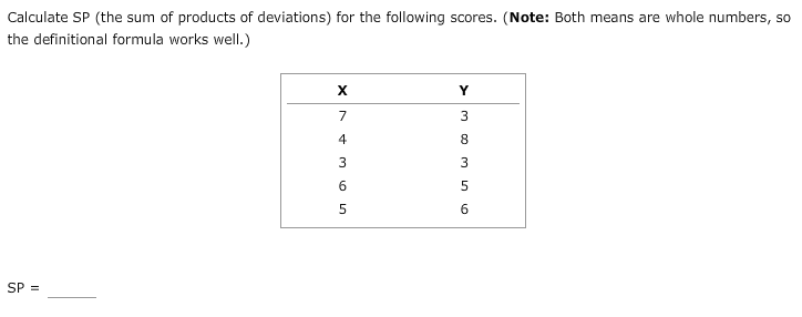 Solved Calculate SP (the sum of products of deviations) for | Chegg.com