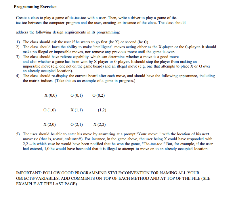 Solved Programming Exercise: Create a class to play a game | Chegg.com