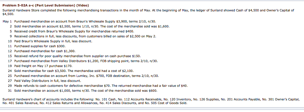 Solved Problem 5-02A a-c (Part Level Submission) (Video) | Chegg.com