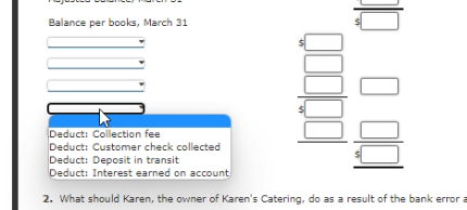 Solved =Balance per bank statement, March 31Deduct: Bank | Chegg.com