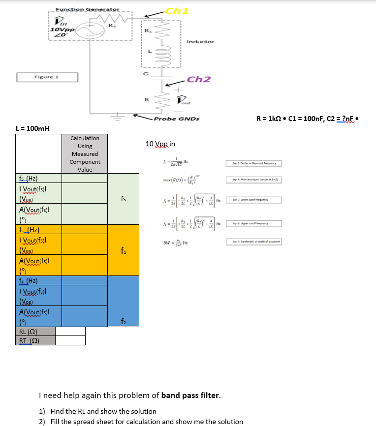 R=1kΩ⋅C1=100nF,C2≡?nE⋅ \begin{tabular}{l} L=100mH \\ | Chegg.com