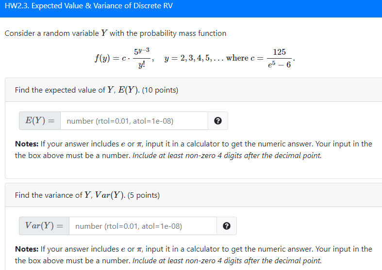 Solved HW2.3. Expected Value & Variance of Discrete RV | Chegg.com