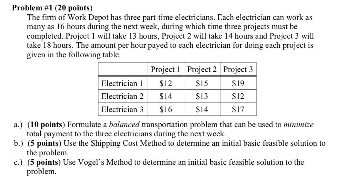 Solved Problem #1 (20 points) The firm of Work Depot has | Chegg.com