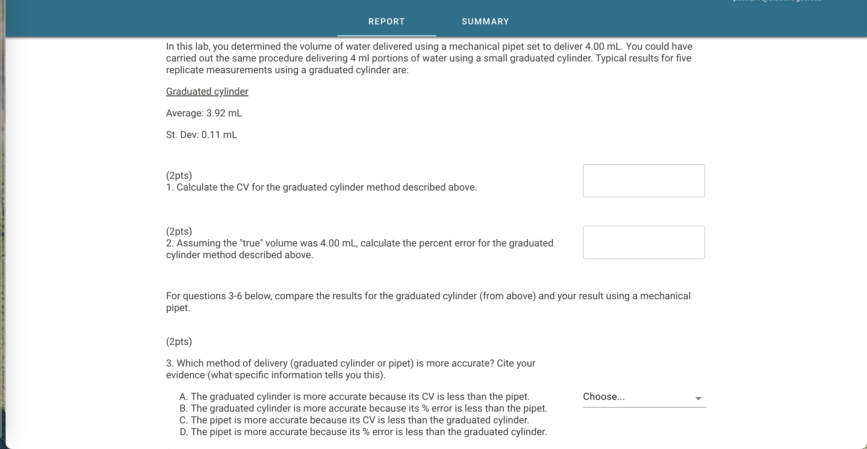 Table view List view Calculations of volume delivered | Chegg.com