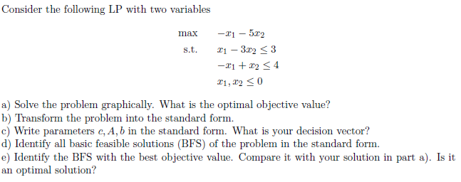 Solved Consider the following LP with two variables max | Chegg.com