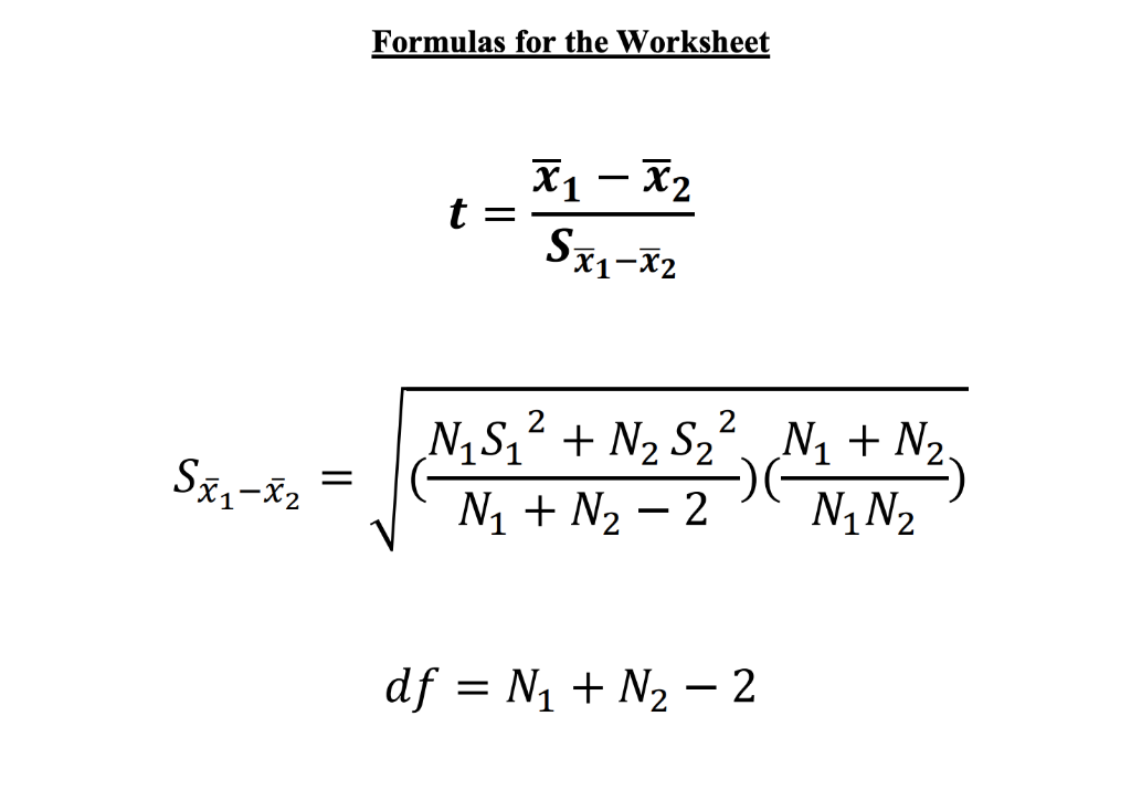 Solved Formulas for the Worksheet X1 – X2 Sx1-12 Sx2-x2 | Chegg.com