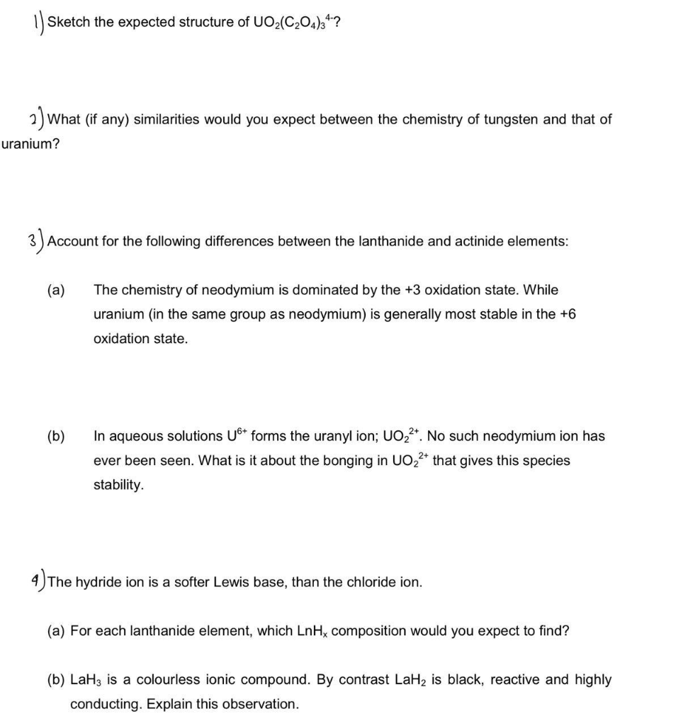 Solved Sketch the expected structure of UO2(C20,),? 2) What | Chegg.com