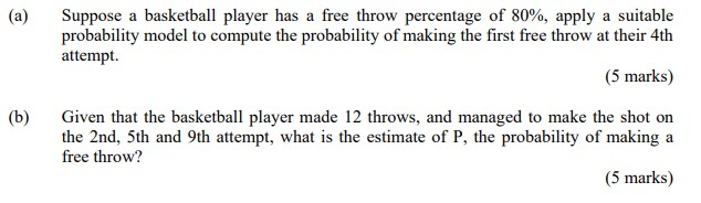 Solved a) Suppose a basketball player has a free throw | Chegg.com