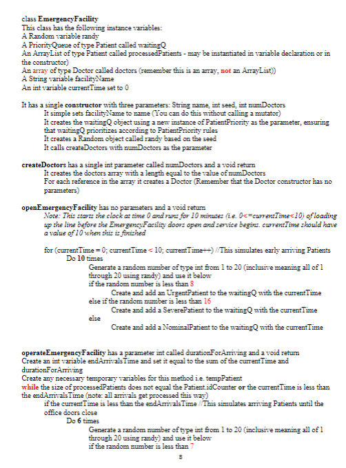 Solved class EmergencyFacilityThis class has the following | Chegg.com