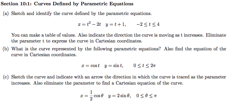 Solved Section 10:1: Curves Defined by Parametric Equations | Chegg.com