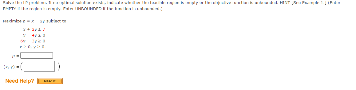 Solved EMPTY if the region is empty. Enter UNBOUNDED if the | Chegg.com