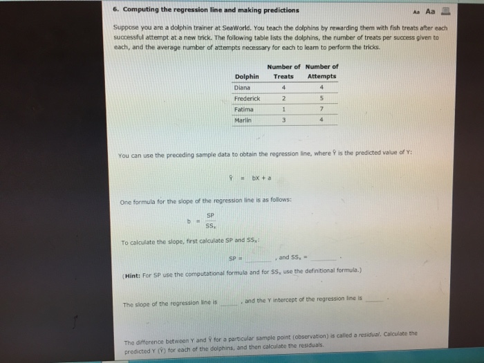 Solved 6. Computing the regression line and making | Chegg.com