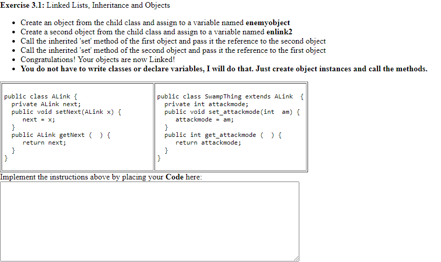 Solved Exercise 3.1: Linked Lists. Inheritance and Objects | Chegg.com