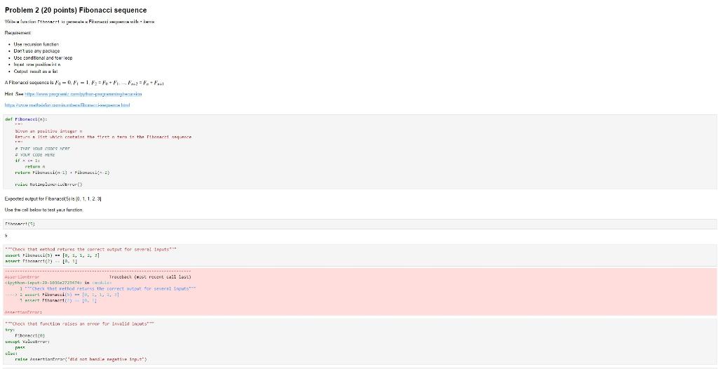 Problem 2 ( 20 points) Fibonacci sequence Racuramant | Chegg.com