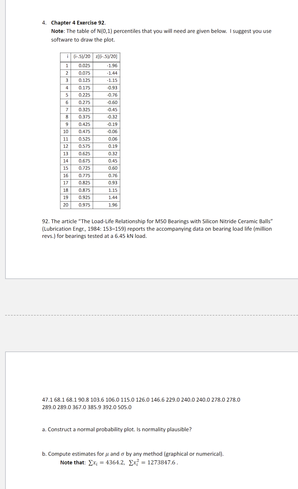4. Chapter 4 Exercise 92. Note: The table of N(0,1) | Chegg.com