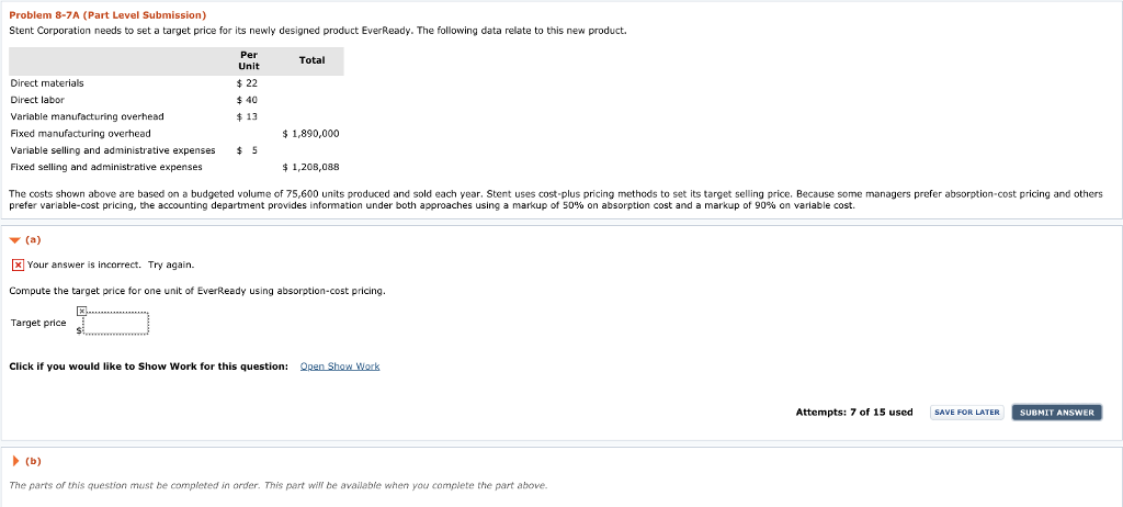 Solved Problem 8-7A (Part Level Submission) Stent | Chegg.com