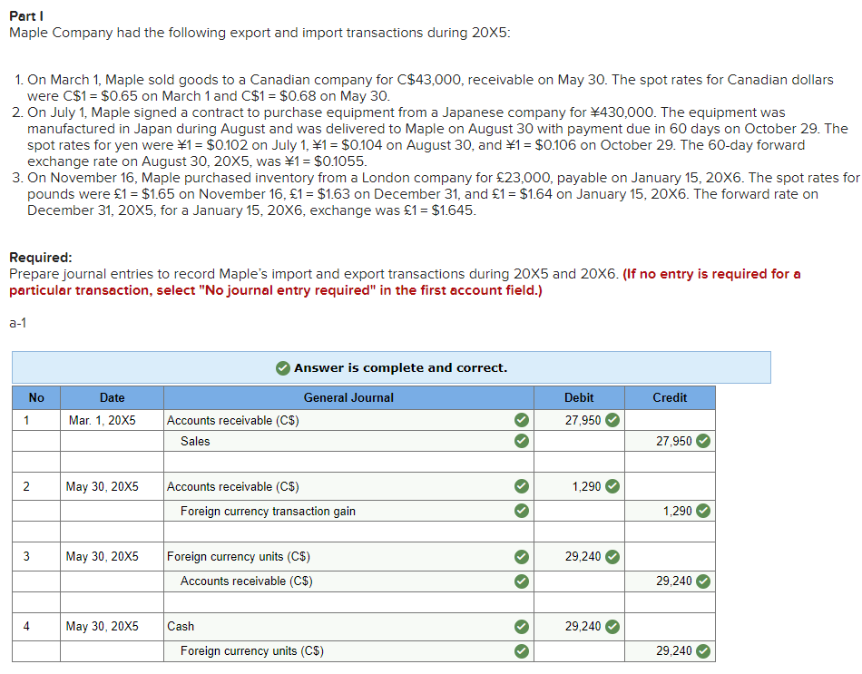 Solved Part 1 Maple Company had the following export and | Chegg.com