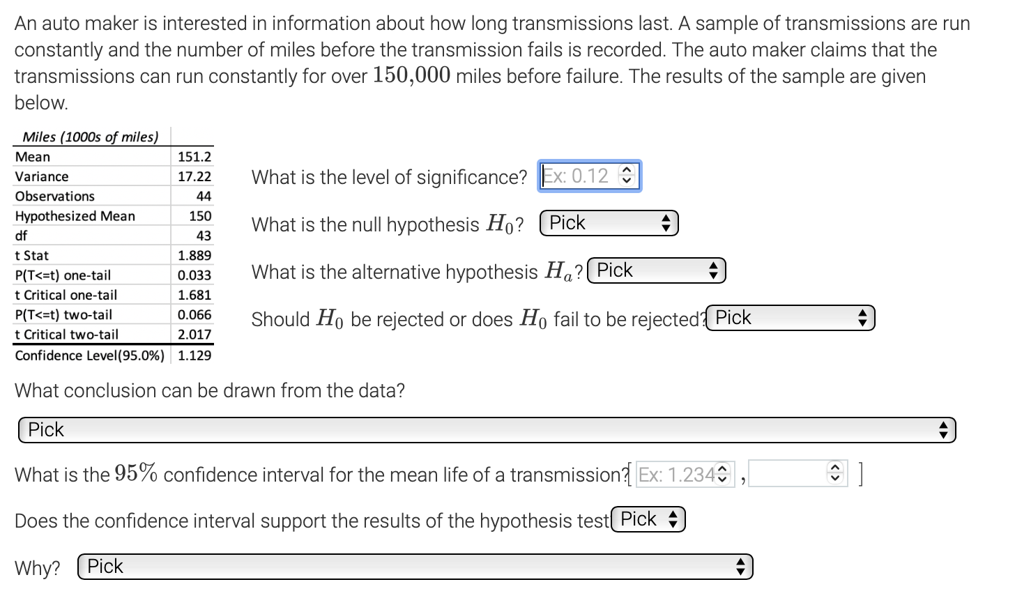 Solved An auto maker is interested in information about how | Chegg.com