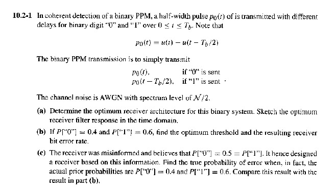 10.2-1 In coherent detection of a binary PPM, a | Chegg.com
