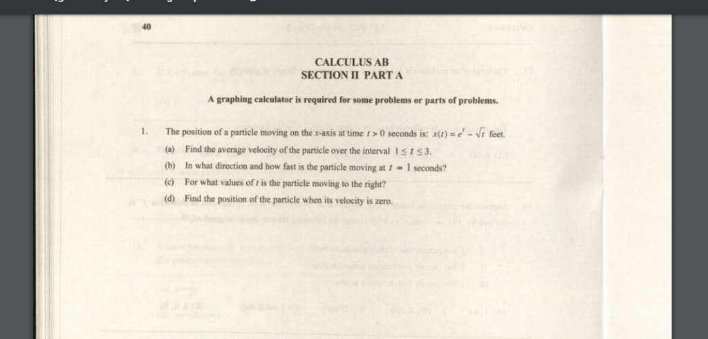 Solved 40 CALCULUS AB SECTION II PART A A graphing | Chegg.com