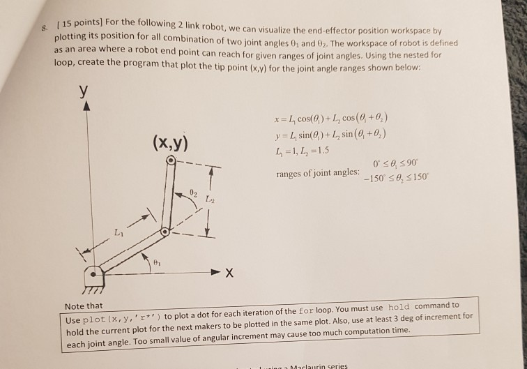 Solved (15 points) For the following 2 link robot, we can | Chegg.com