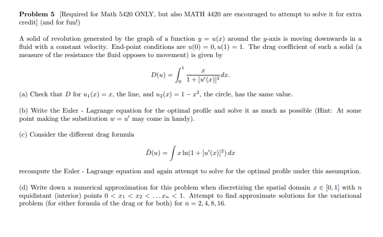 Problem 5 (Required for Math 5420 ONLY, but also MATH | Chegg.com