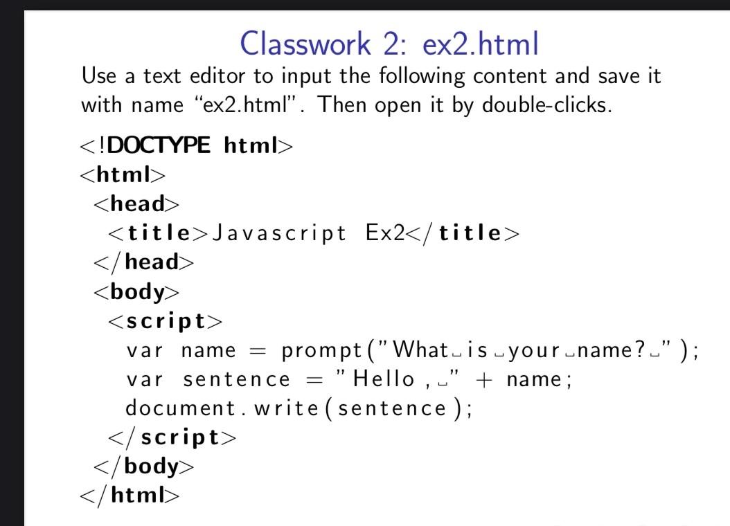 Solved Classwork 2: ex2.html Use a text editor to input the | Chegg.com