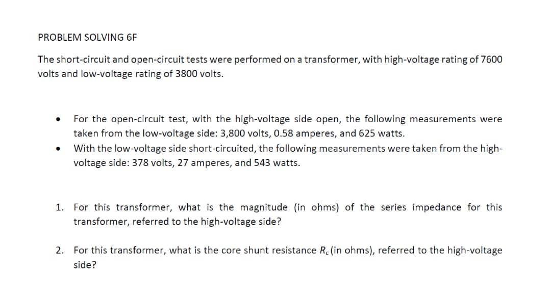 Solved PROBLEM SOLVING 6F The short-circuit and open-circuit | Chegg.com