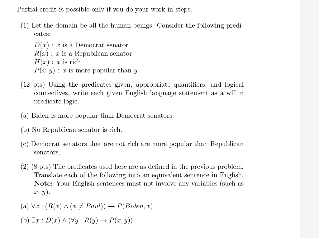 Solved Partial credit is possible only if you do your work | Chegg.com