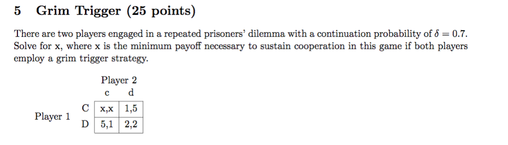 Solved 5 Grim Trigger (25 points) There are two players | Chegg.com