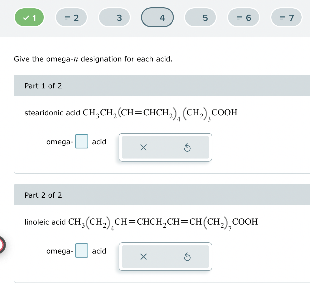 Give the omega- n designation for each acid. Part 1 | Chegg.com