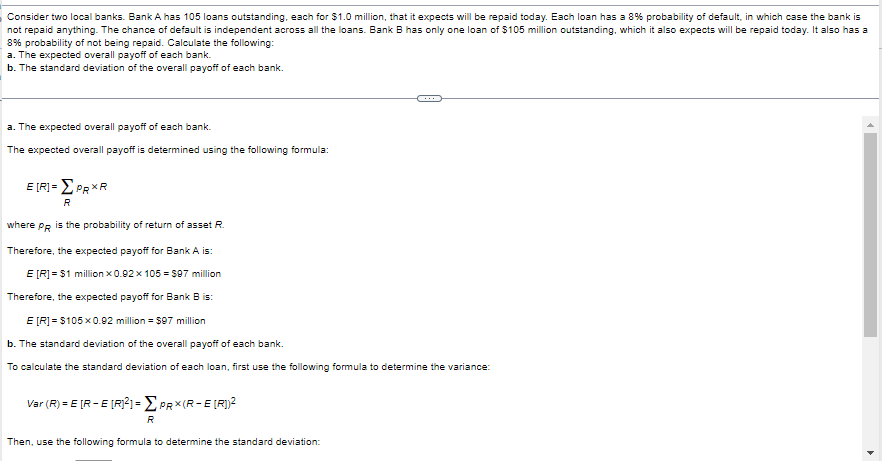 Solved a. The expected overall payoff of each bank. b. The | Chegg.com